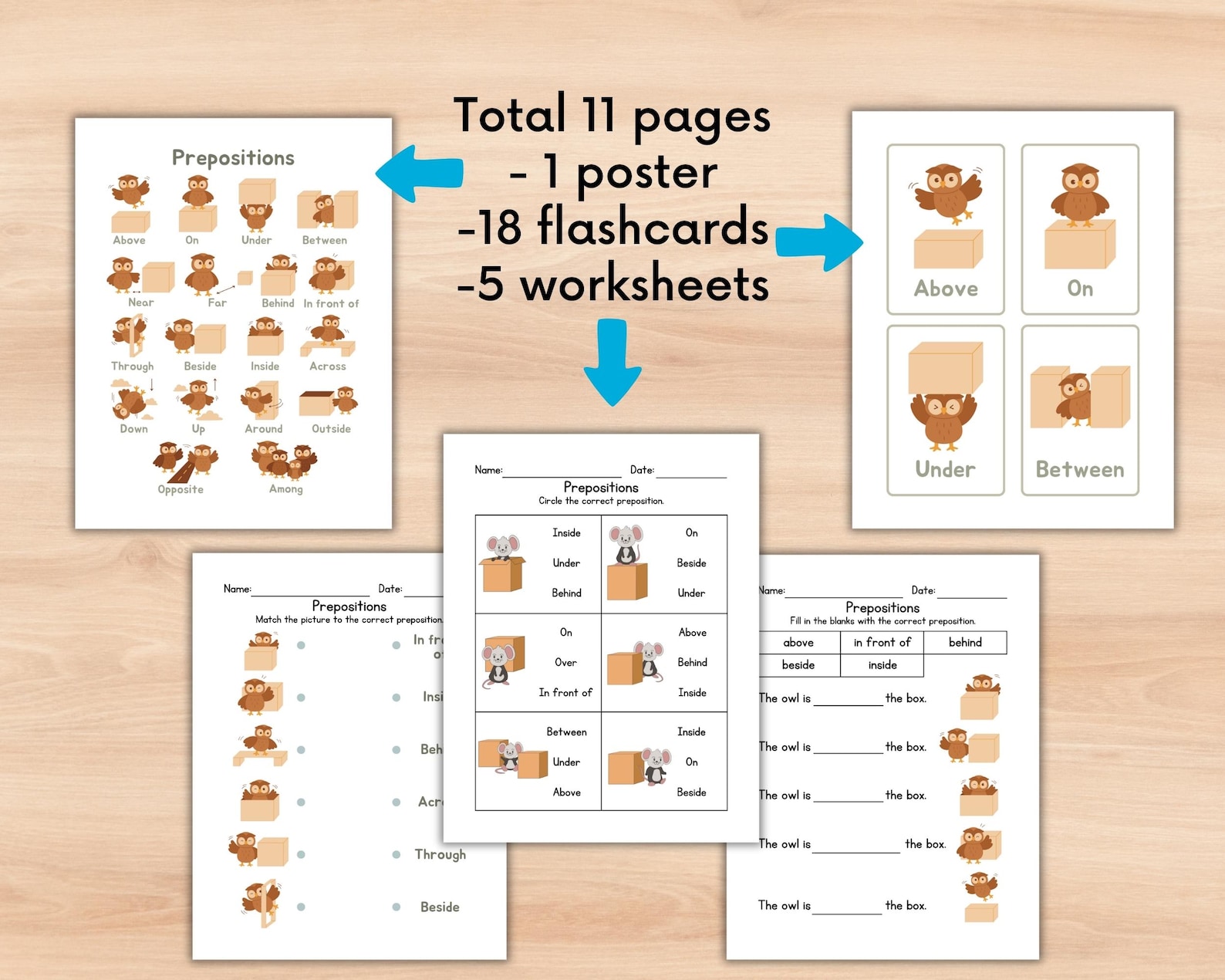 Preposition Flashcard Worksheet, Parts of Speech, Positional Words ...