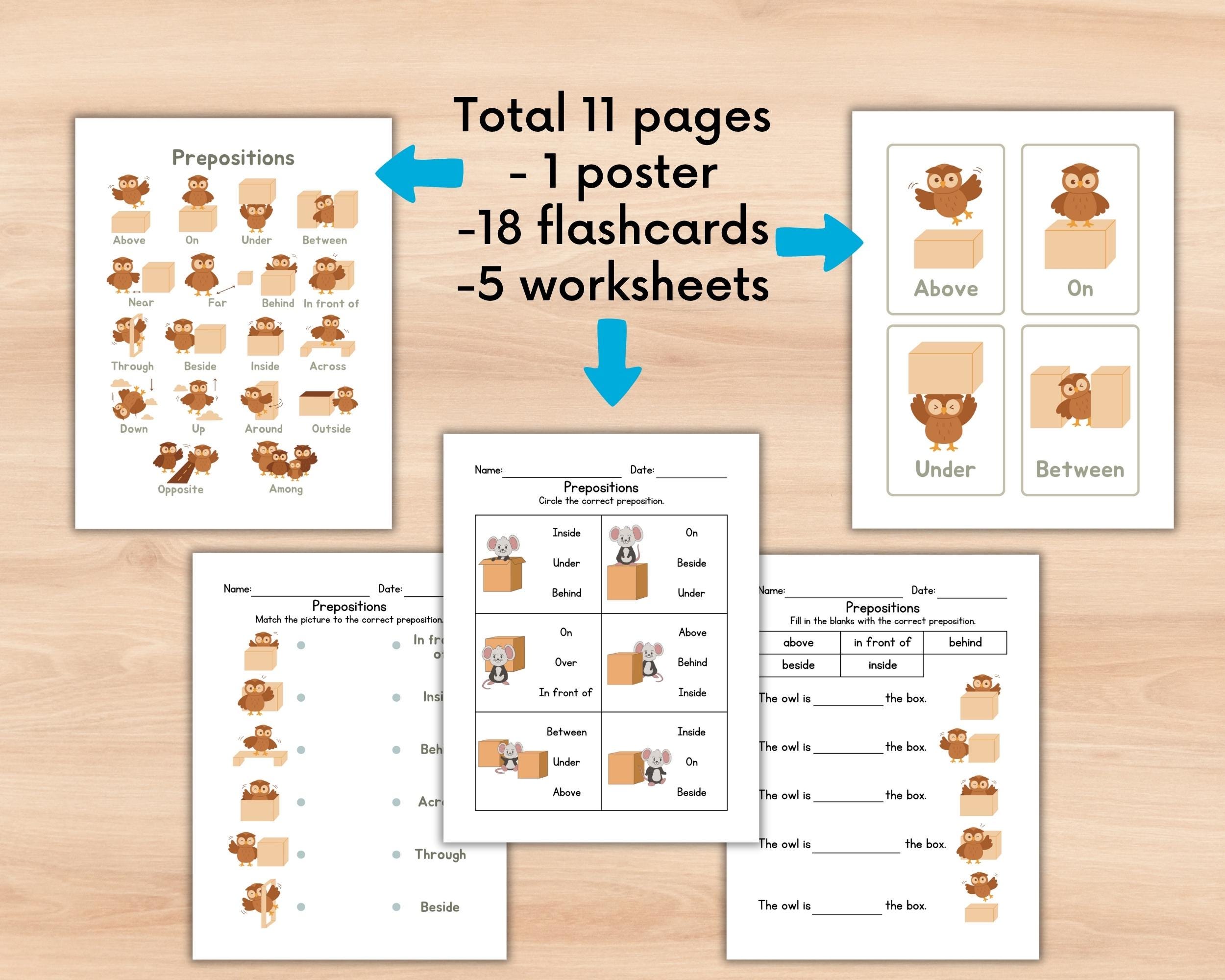 Preposition Flashcard Worksheet, Parts of Speech, Positional Words ...