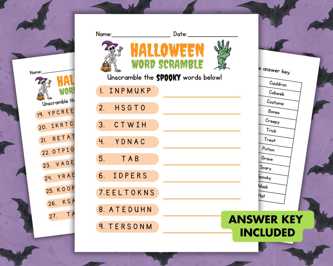 Halloween Word Scramble, Printable Halloween Party Game, Halloween ...
