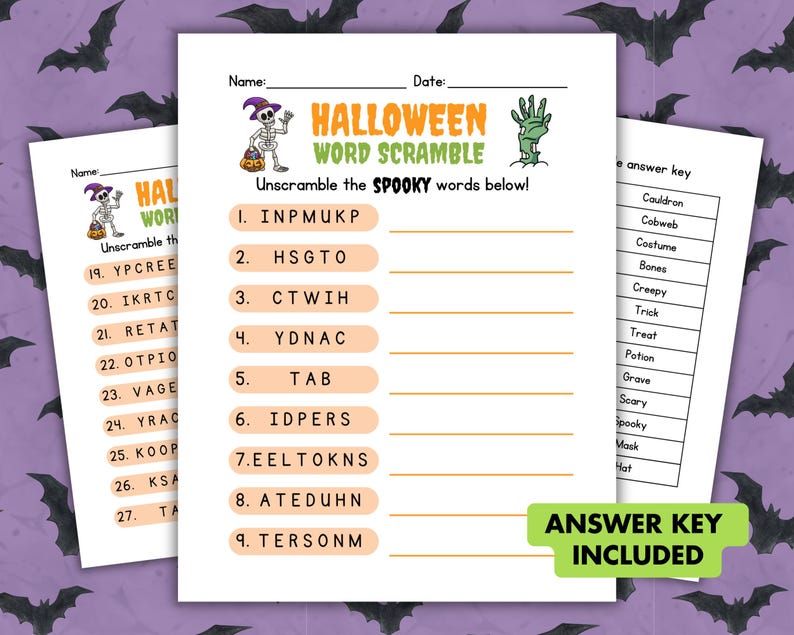 Halloween Word Scramble, Printable Halloween Party Game, Halloween ...