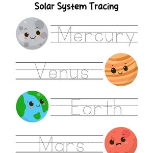 Solar System Tracing Bundle, Planet Name Line Trace Page Printable ...