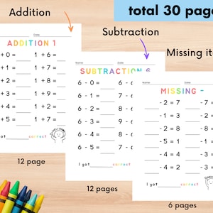 Maths Worksheet Printable, Addition Subtraction Activities, Numbers 1-9 ...