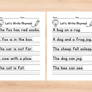 Rhyme Sentence Writing Worksheet, Write the Sentence, Printable ...