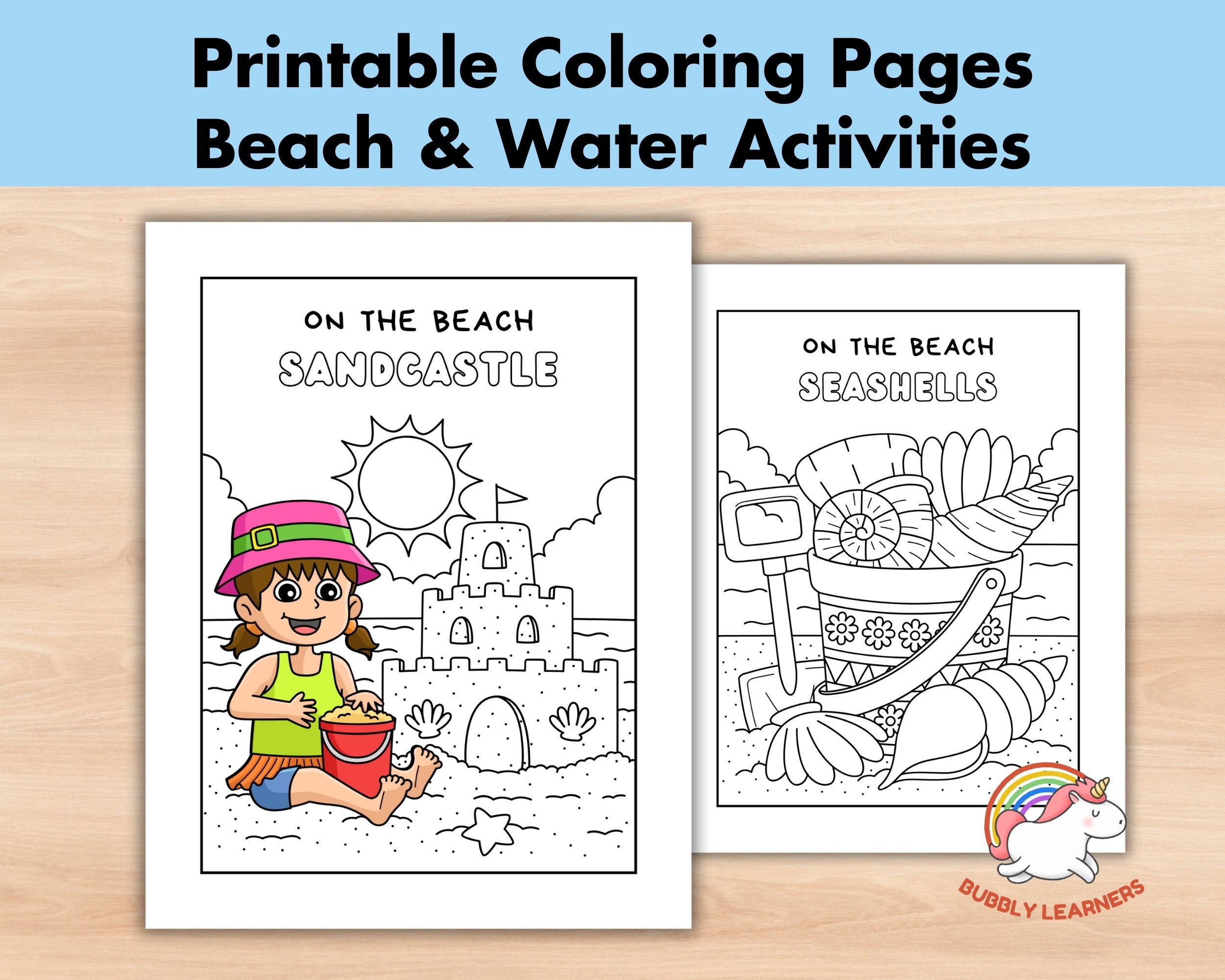 25 Jumbo Beach Coloring Pages, Printable Beach Activity Coloring, Kids ...