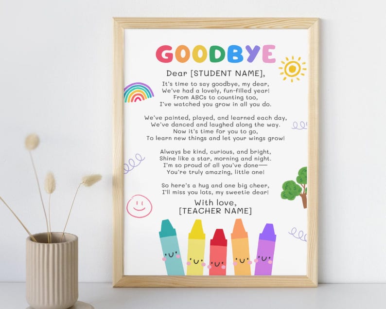 End of Year Poem From Preschool Teacher, Editable Goodbye Letter for ...