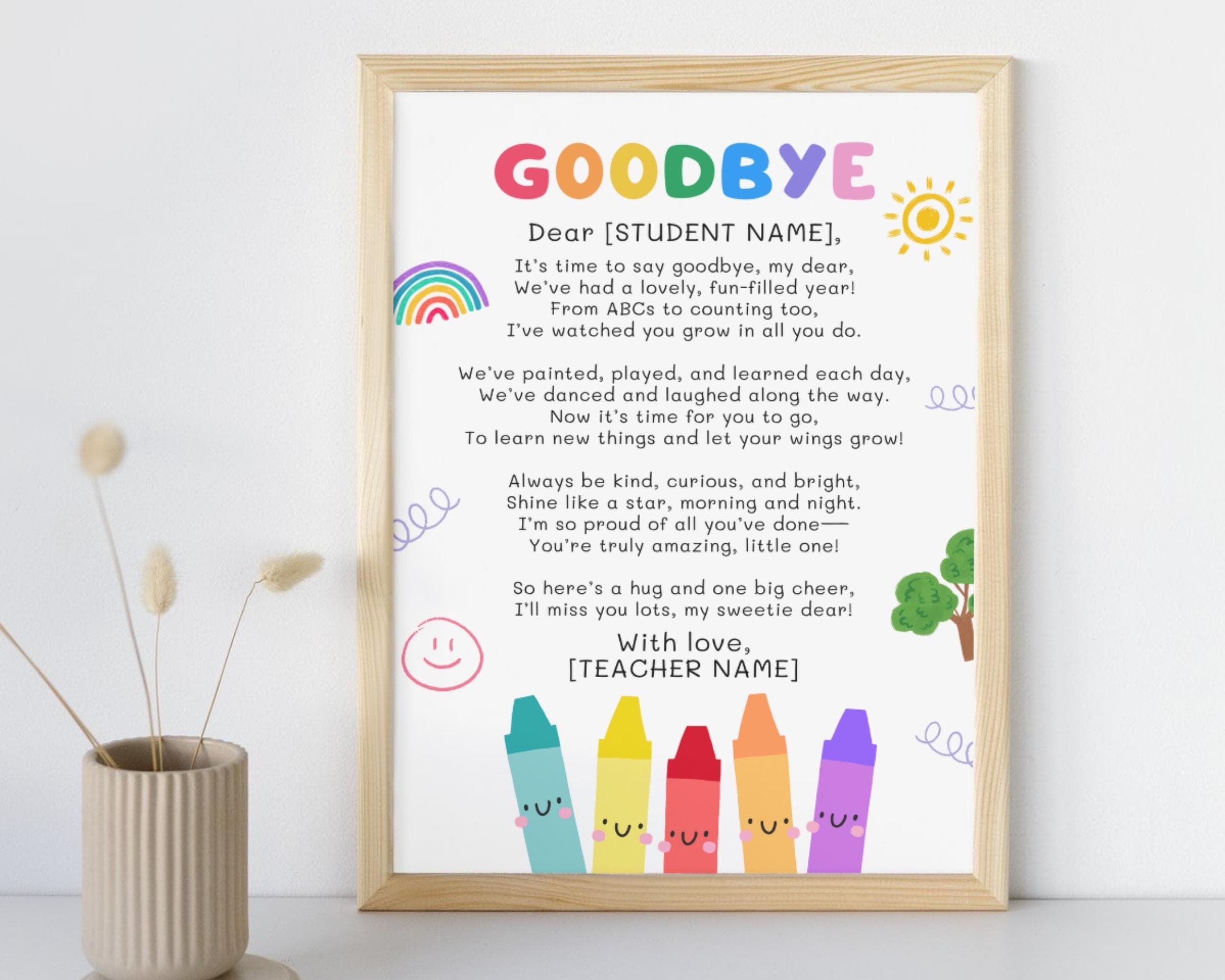 End of Year Poem From Preschool Teacher, Editable Goodbye Letter for ...