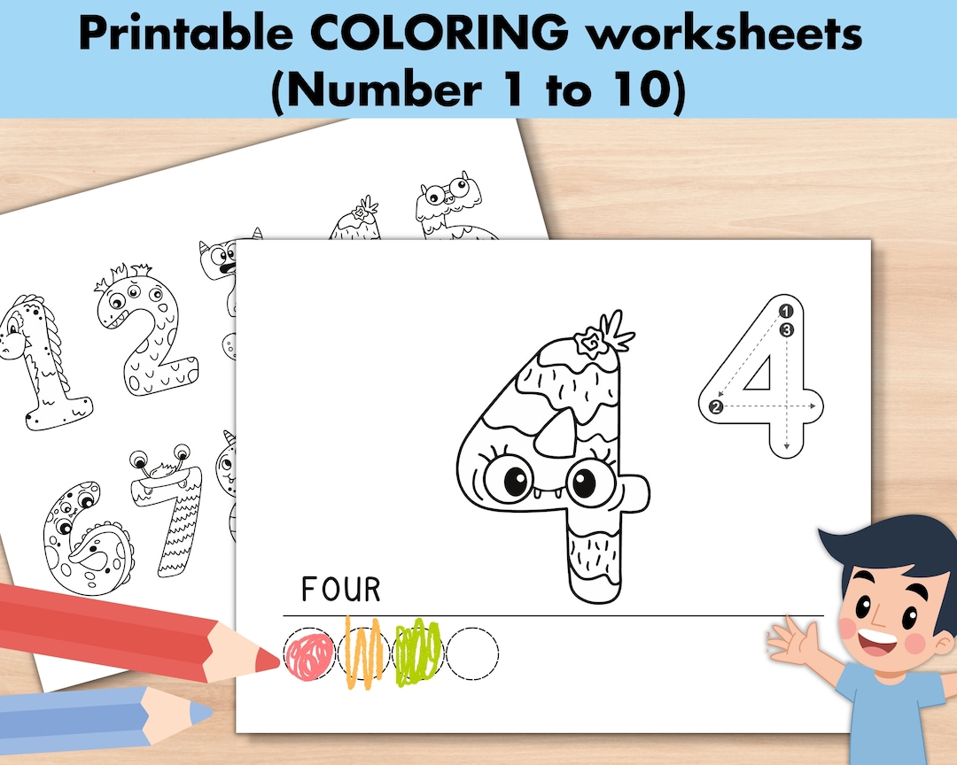 Coloring Numbers Worksheet, Monster Colouring Pages, Kindergarten ...
