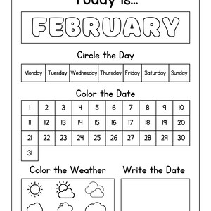 Calendar Worksheet Pages, Daily Calendar, Month Day Date, Weather ...