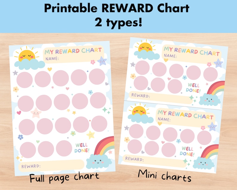 Printable Reward Chart Toddler, Rainbow Reward Chart Mini, Kids Routine ...