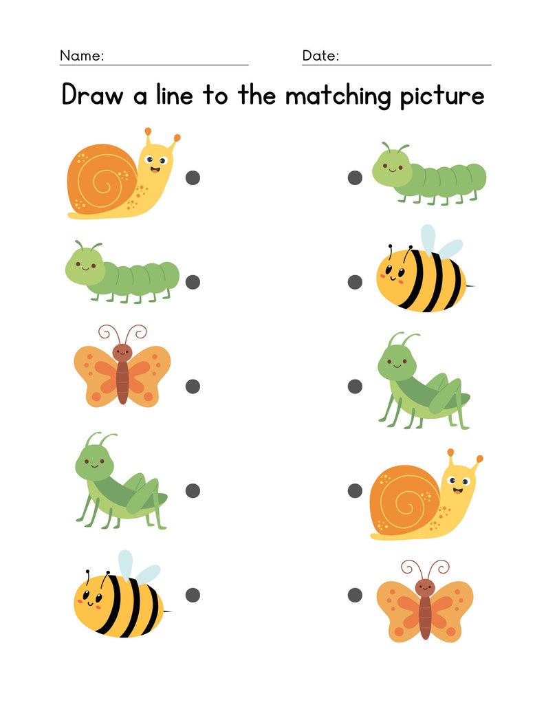 50 Printable Matching Worksheets, Match the Picture, Kindergarten ...