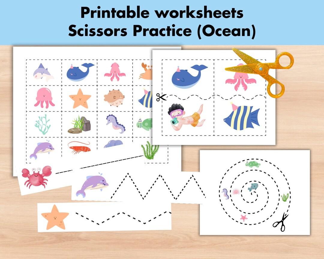 Under the Sea Scissors Cutting Practice Sheets, Printable Ocean Shapes ...