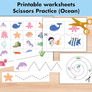 Under the Sea Scissors Cutting Practice Sheets, Printable Ocean Shapes ...