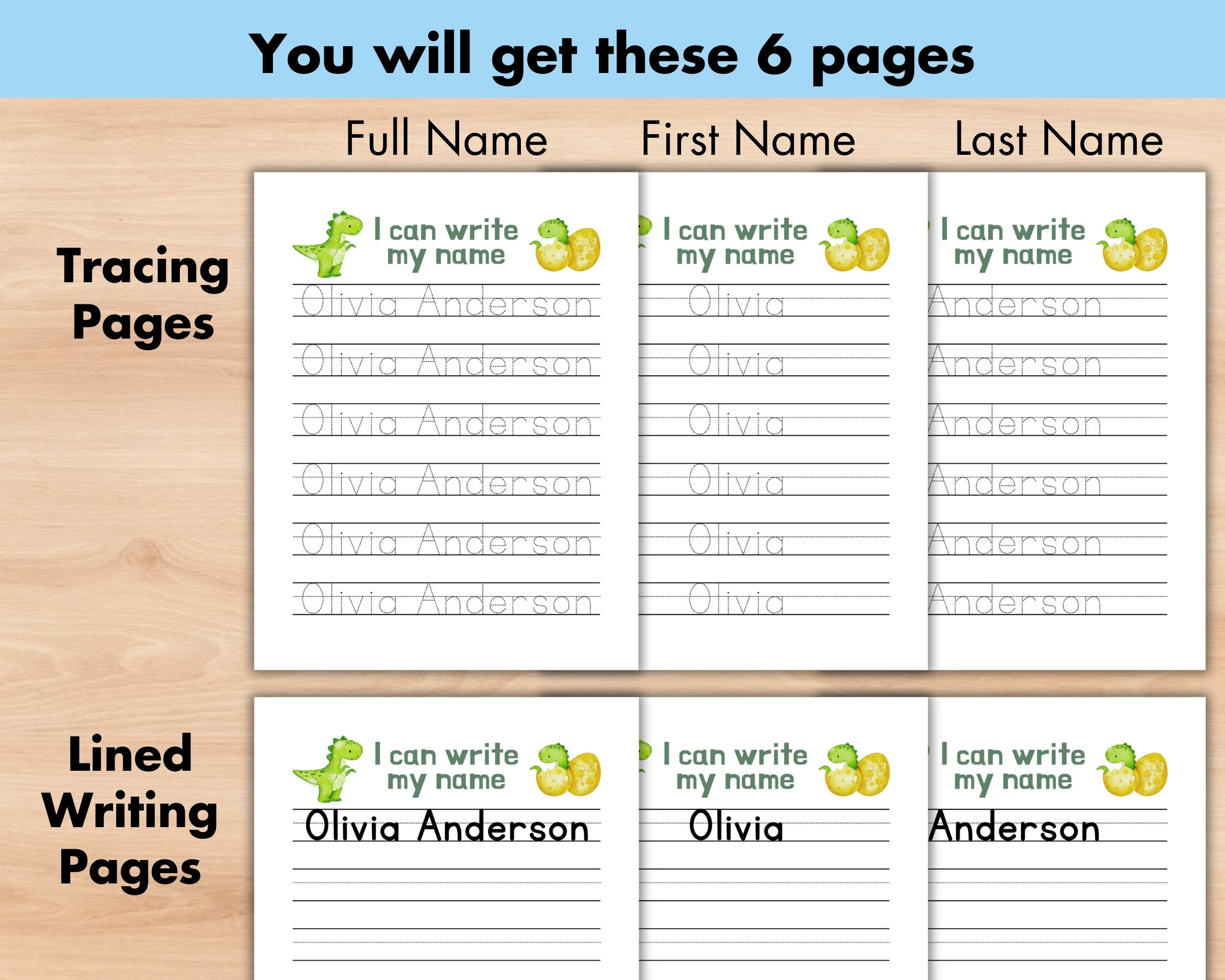 Custom Name Tracing Page Dinosaur Personalized Name Trace Handwriting ...