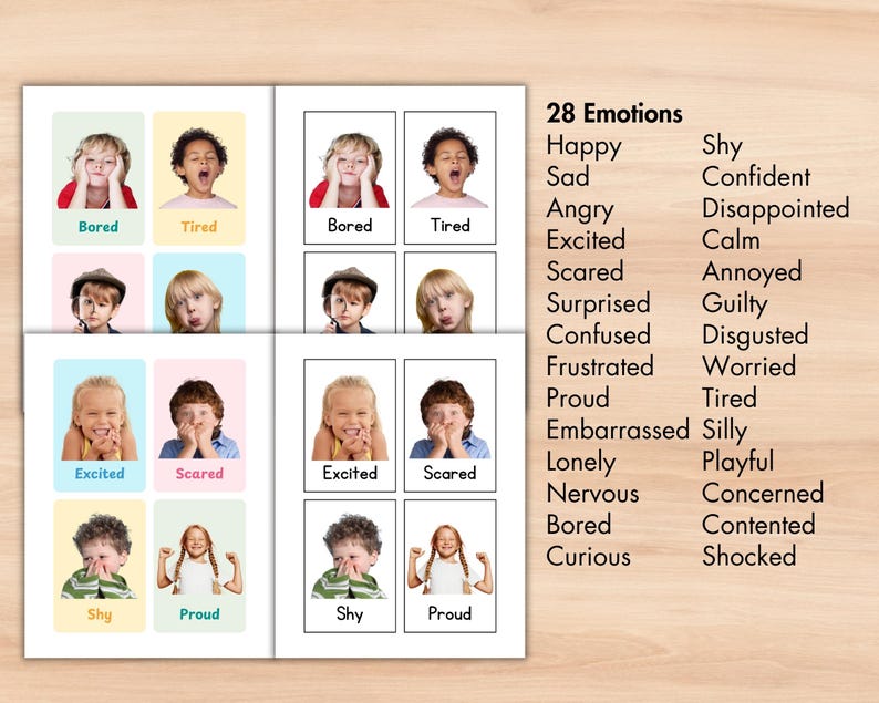 28 Photo Emotions Flashcards, Printable Feelings Flash Cards, Real ...