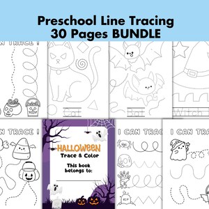 Halloween Tracing and Coloring Page, Halloween Line Trace Worksheet ...