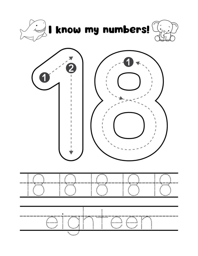 Number Tracing Worksheet, Printable Dough Mat Preschool Numbers 0-20 ...