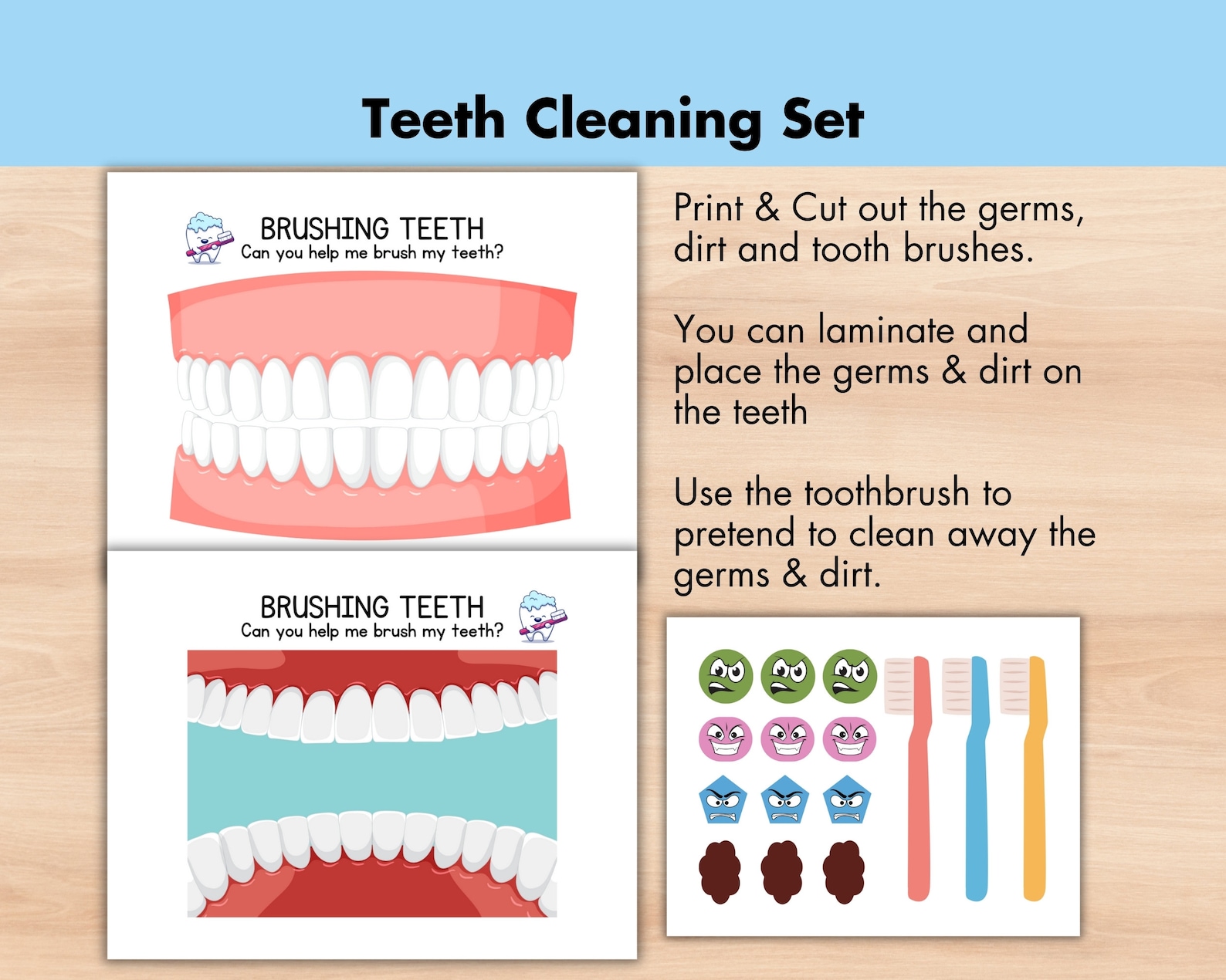 Brush Teeth Brushing Activity, Kids Dental Health Care, Printable ...