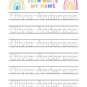 Custom Name Tracing Page Rainbow Personalized Name Trace Handwriting ...