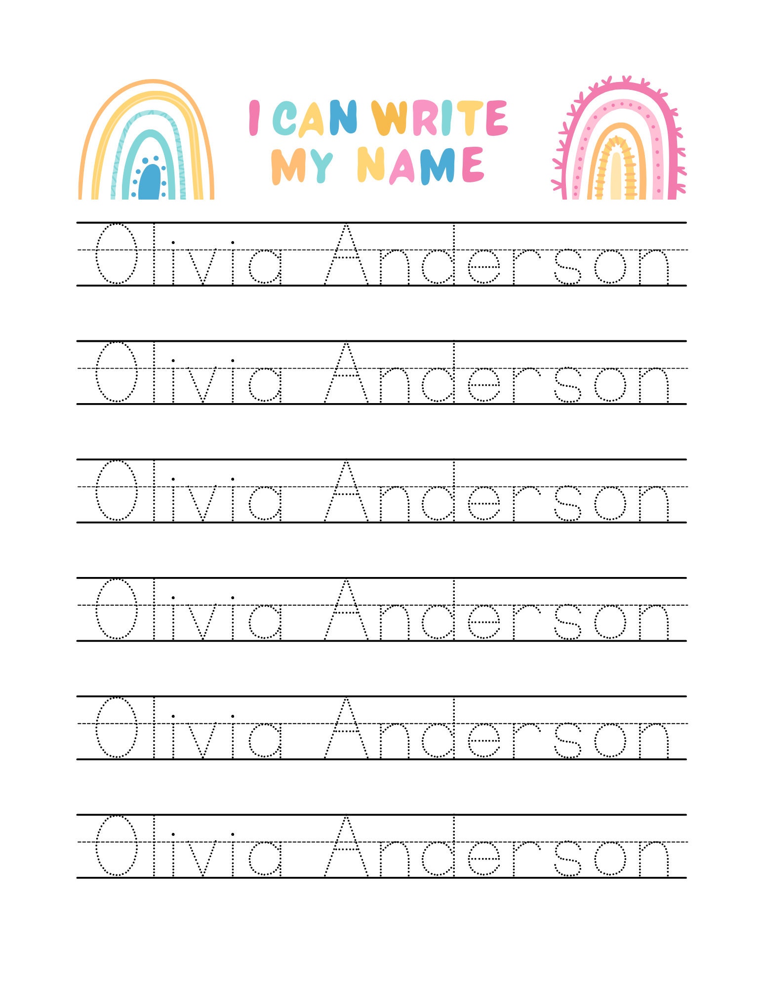 Custom Name Tracing Page Rainbow Personalized Name Trace Handwriting ...