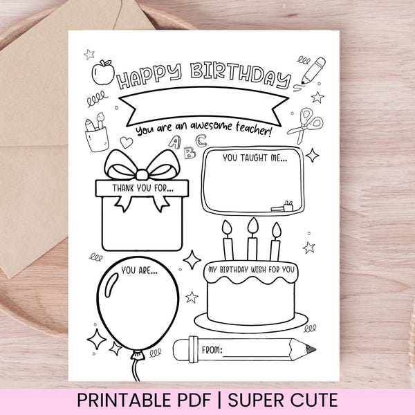 Teacher Birthday Card - Etsy