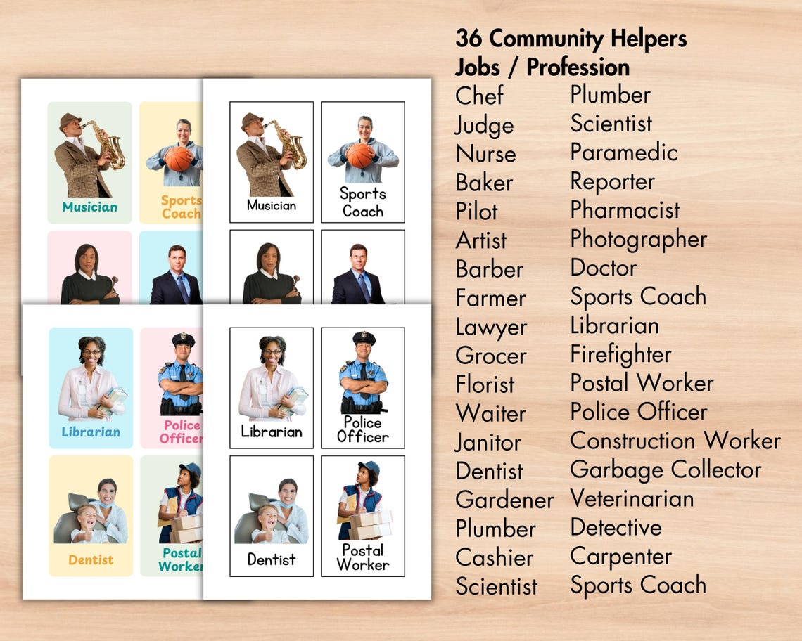 36 Community Helper Flashcards, Preschool Printable Job Occupation ...