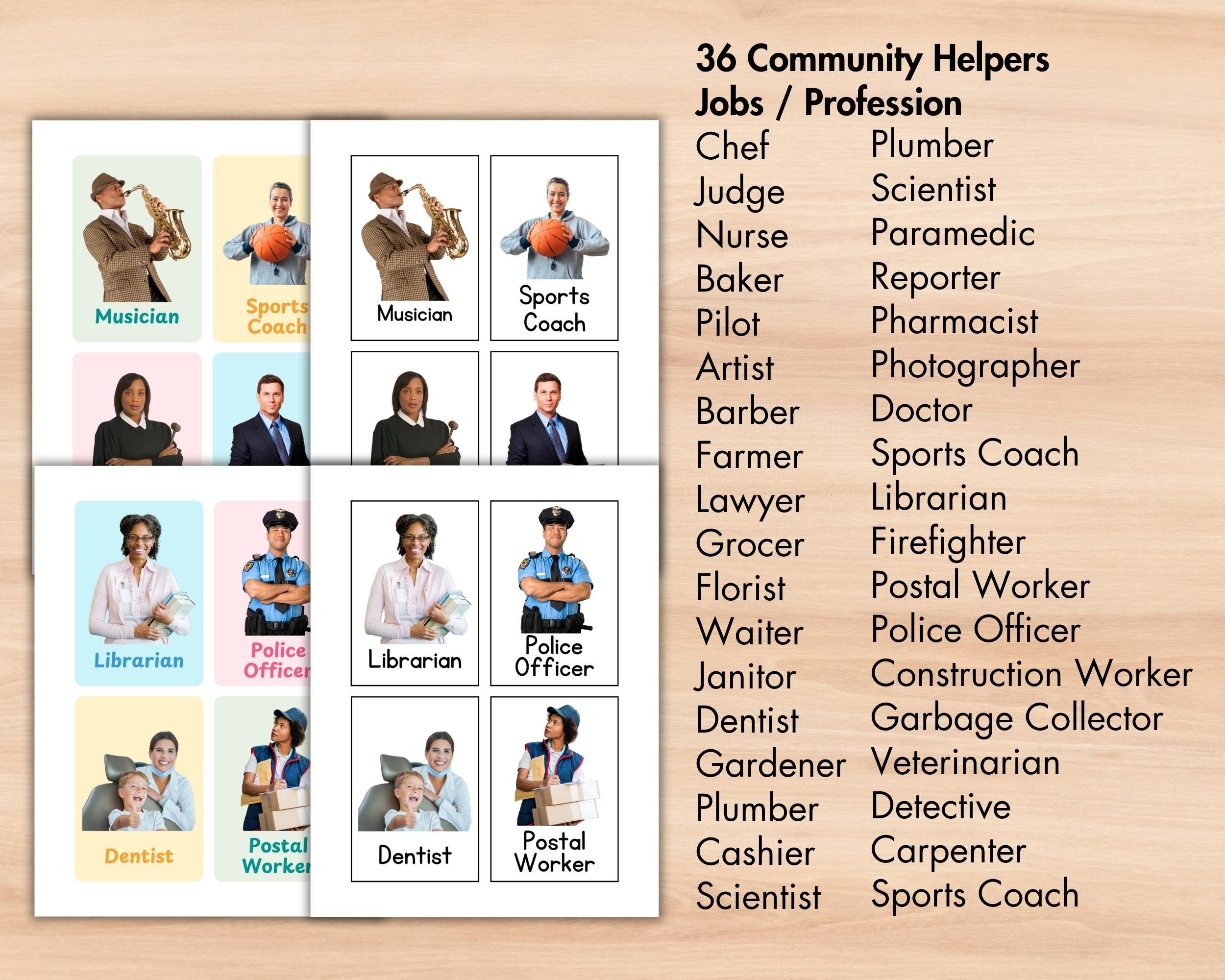 36 Community Helper Flashcards, Preschool Printable Job Occupation ...
