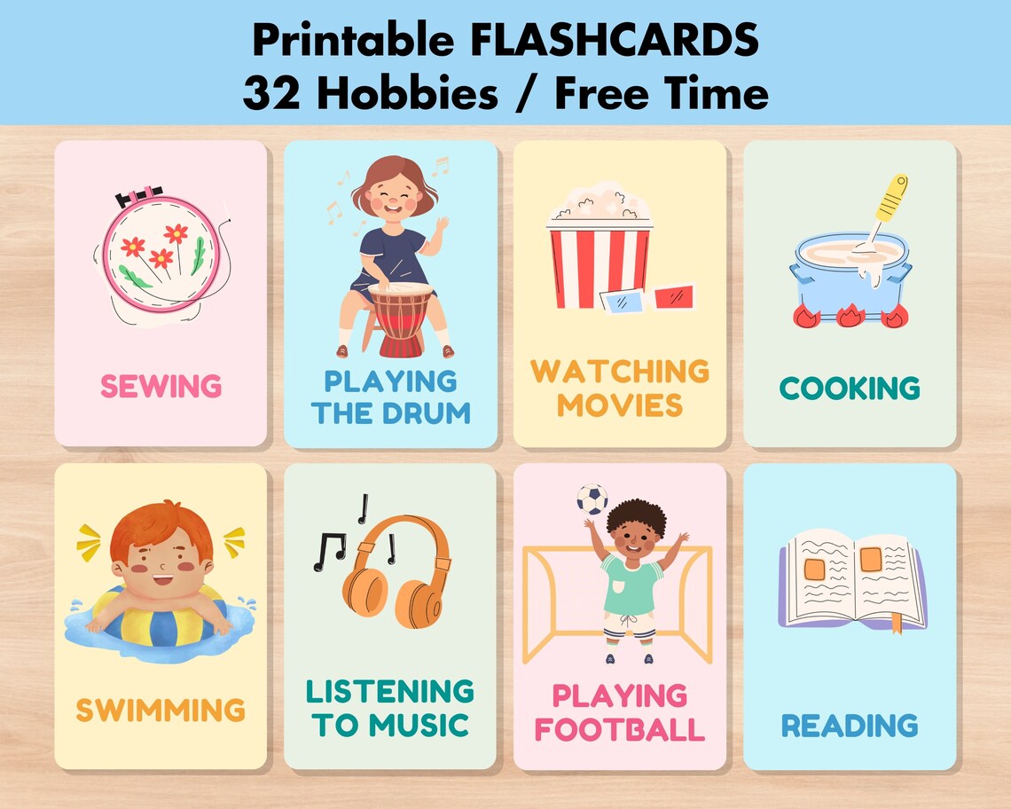 32 Hobby Flashcards, Printable Montessori Flash Cards,pre-school Cards ...