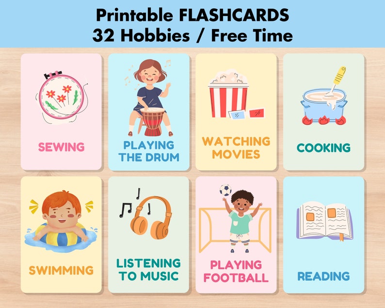 32 Hobby Flashcards, Printable Montessori Flash Cards,pre-school Cards ...