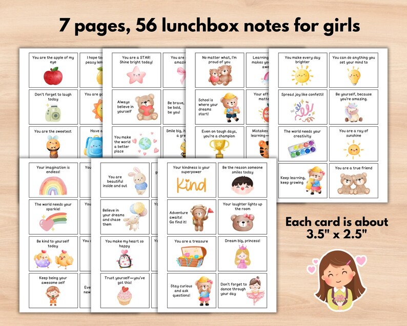 Cute Lunch Box Notes for Girls Printable, Lunchbox Positive Affirmation ...