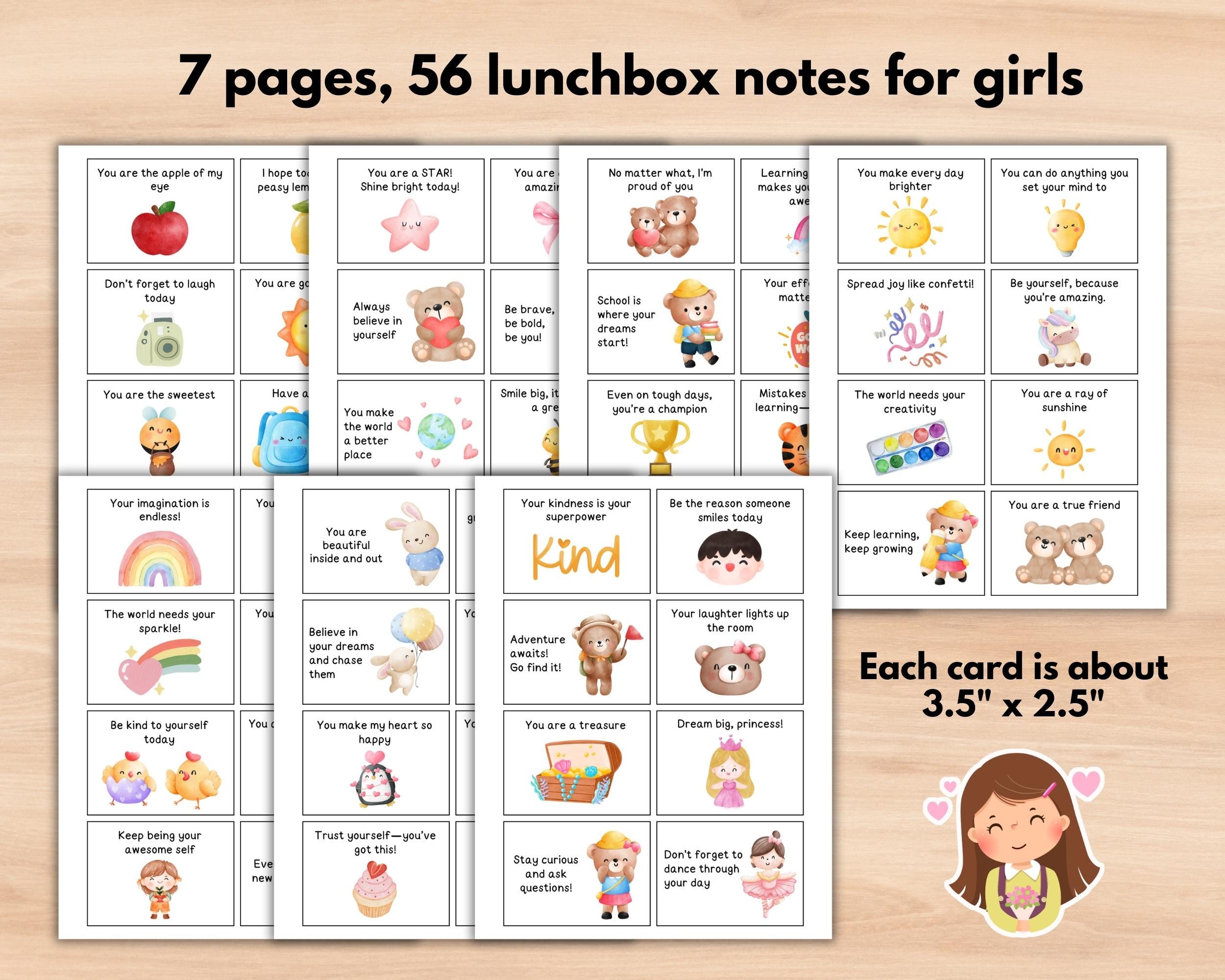 Cute Lunch Box Notes for Girls Printable, Lunchbox Positive Affirmation ...