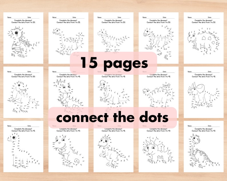 Dot to Dot Connect the Dots Dinosaur Pages, Printable Preschool ...