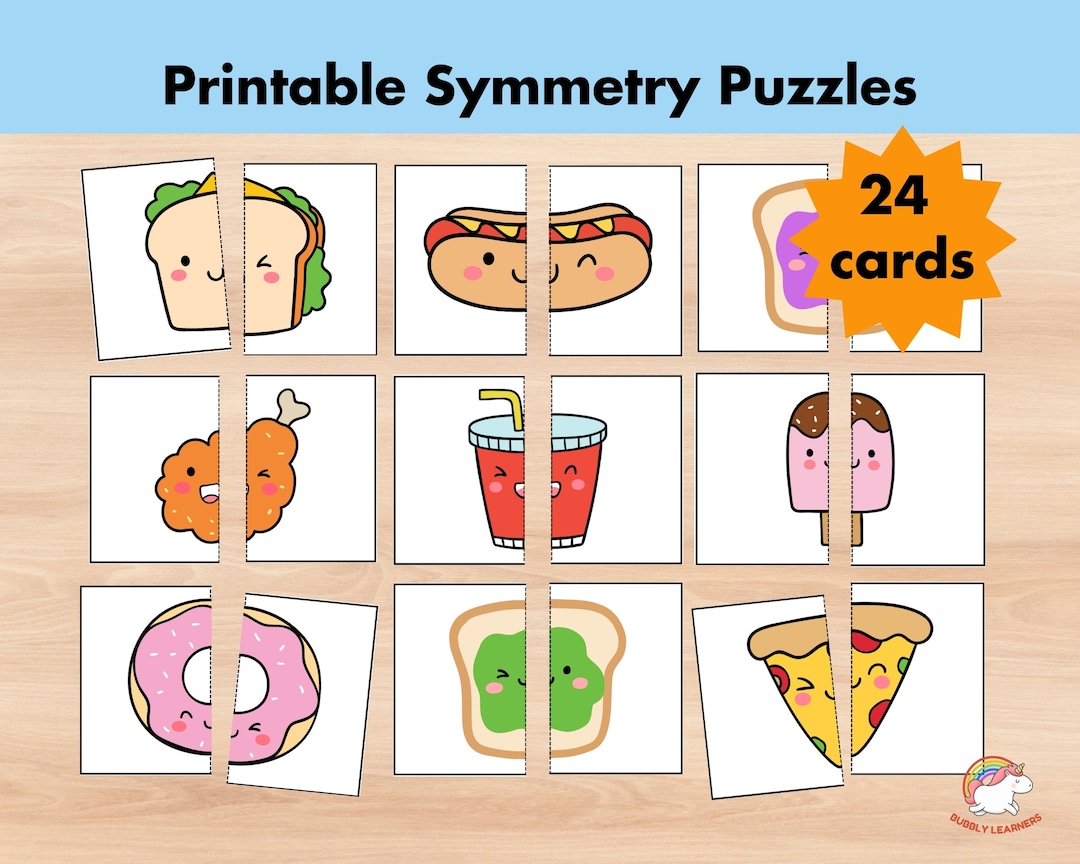 Food Matching Card Game, Symmetry Puzzle, Printable Toddler Preschool ...