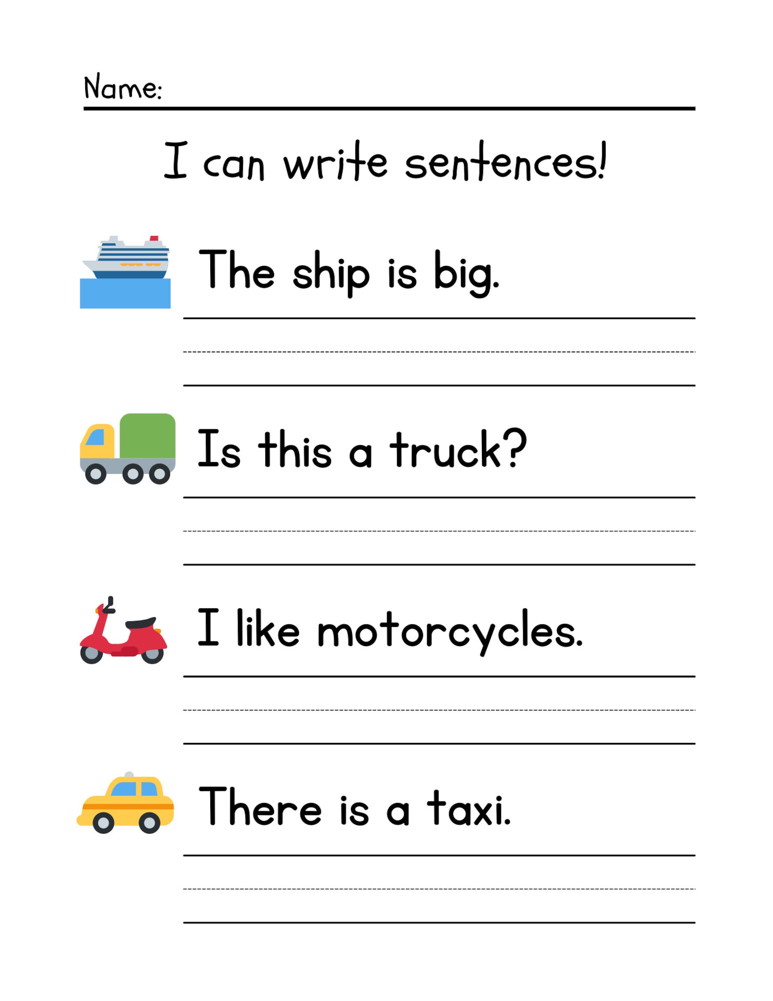 Sentence Writing Practice Worksheets, Printable Writing English ...