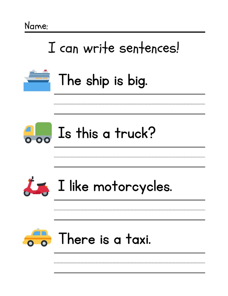 Sentence Writing Practice Worksheets, Printable Writing English ...