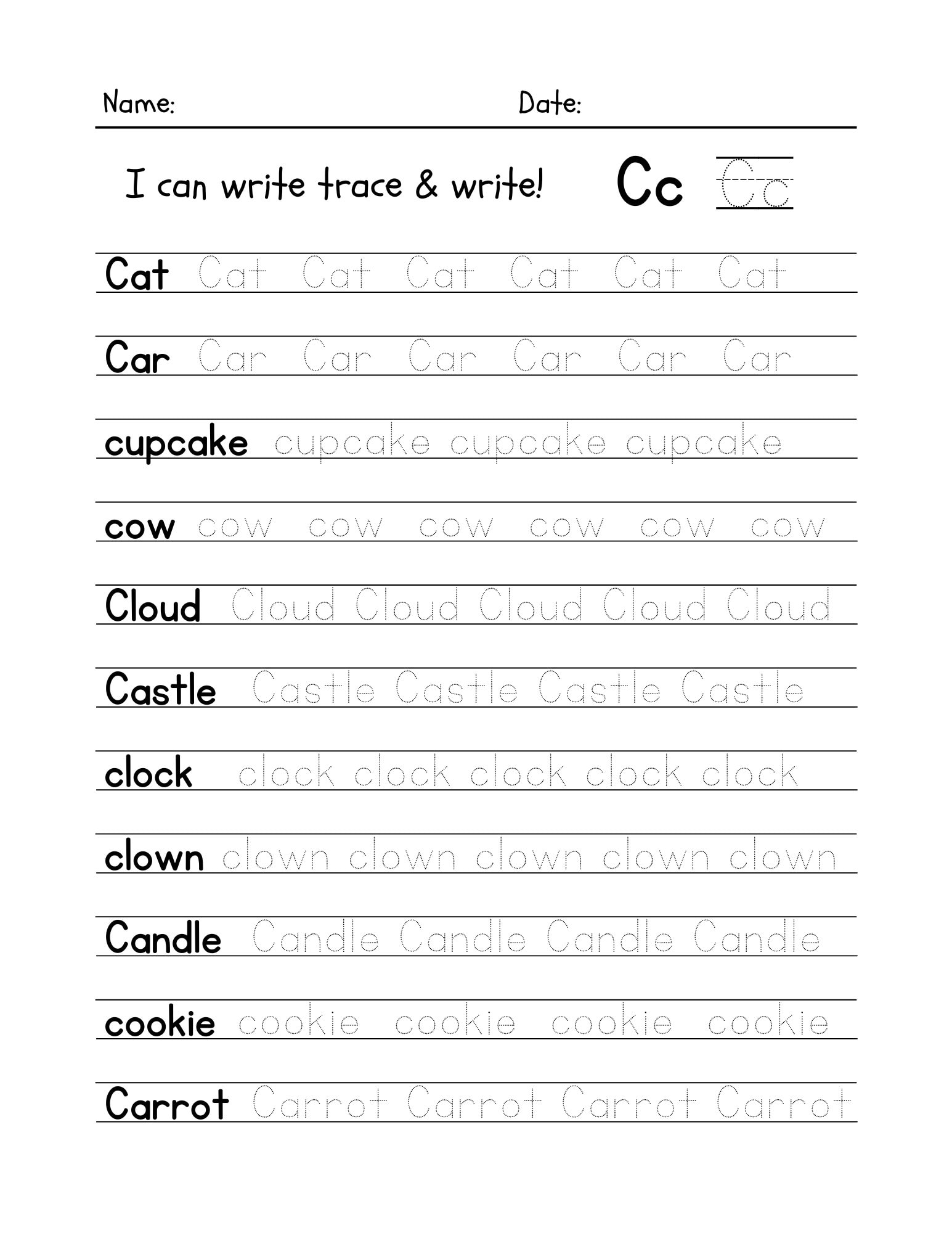 26 Trace the Words Worksheet, Printable Writing Activity, KG1 to Grade ...