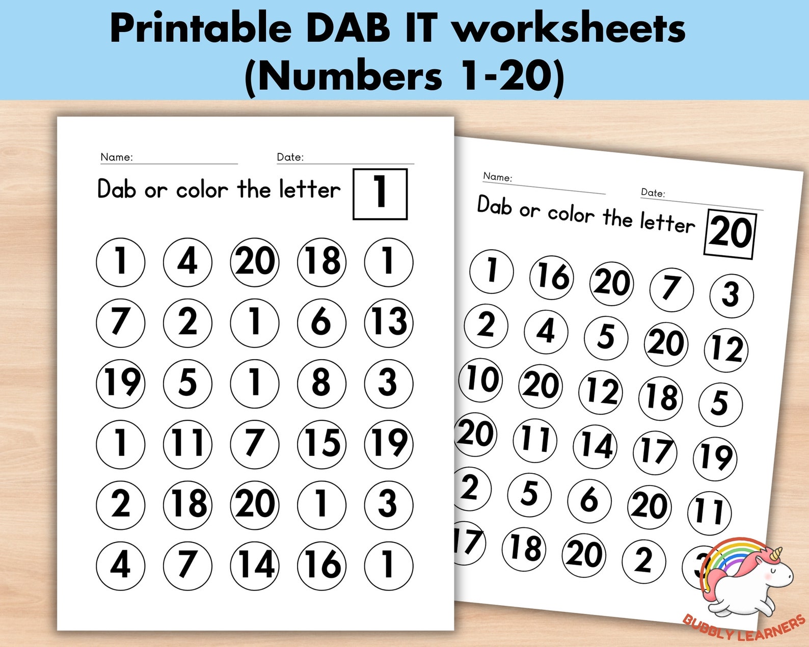 Printable Numbers Dab It Worksheets, Numbers 1-20 Dot Markers ...