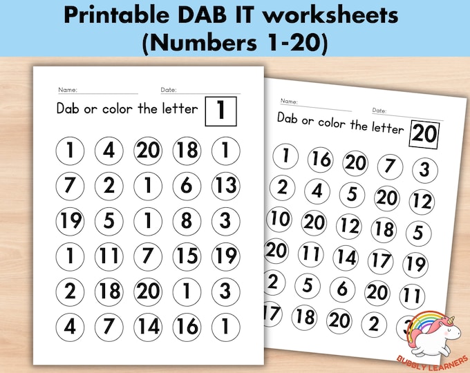 Printable Numbers Dab It Worksheets, Numbers 1-20 Dot Markers ...