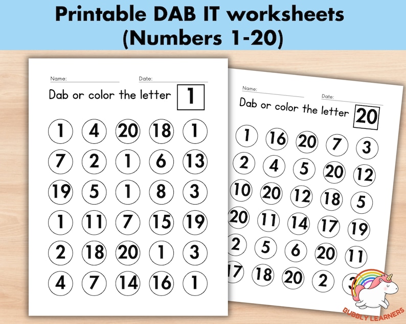 Printable Numbers Dab It Worksheets, Numbers 1-20 Dot Markers ...