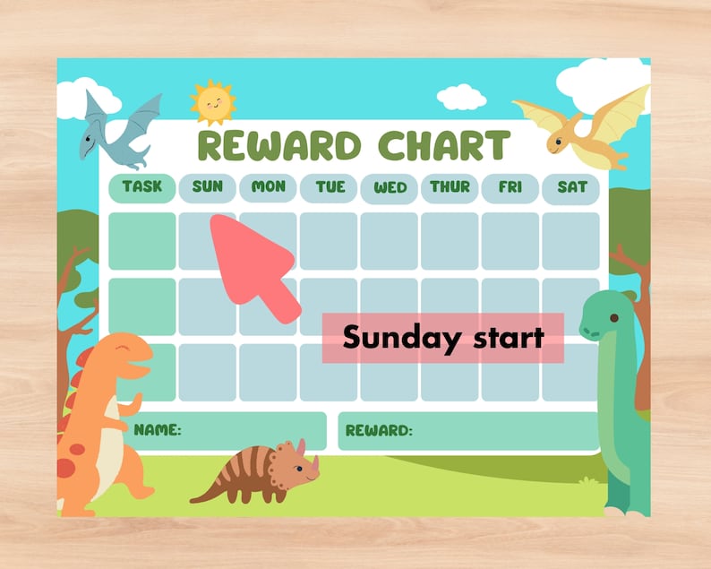 Dinosaur Reward Chart Toddler, Boys Potty Training, Kids Chore Chart ...