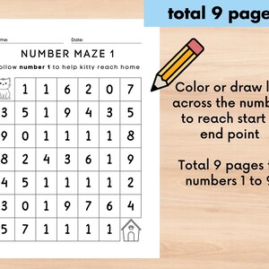 Number Recognition Maze 1-9 for Kids Printable Preschool - Etsy