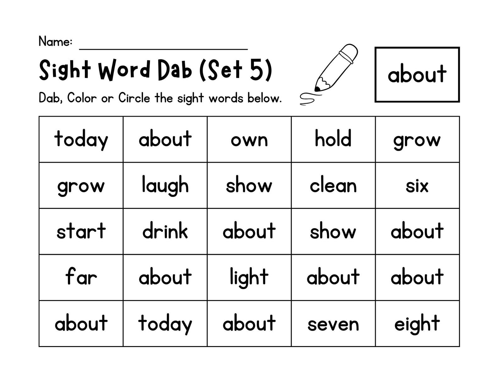 Sight Word Dab It Worksheet, Sight Word Activity, Printable Worksheets ...