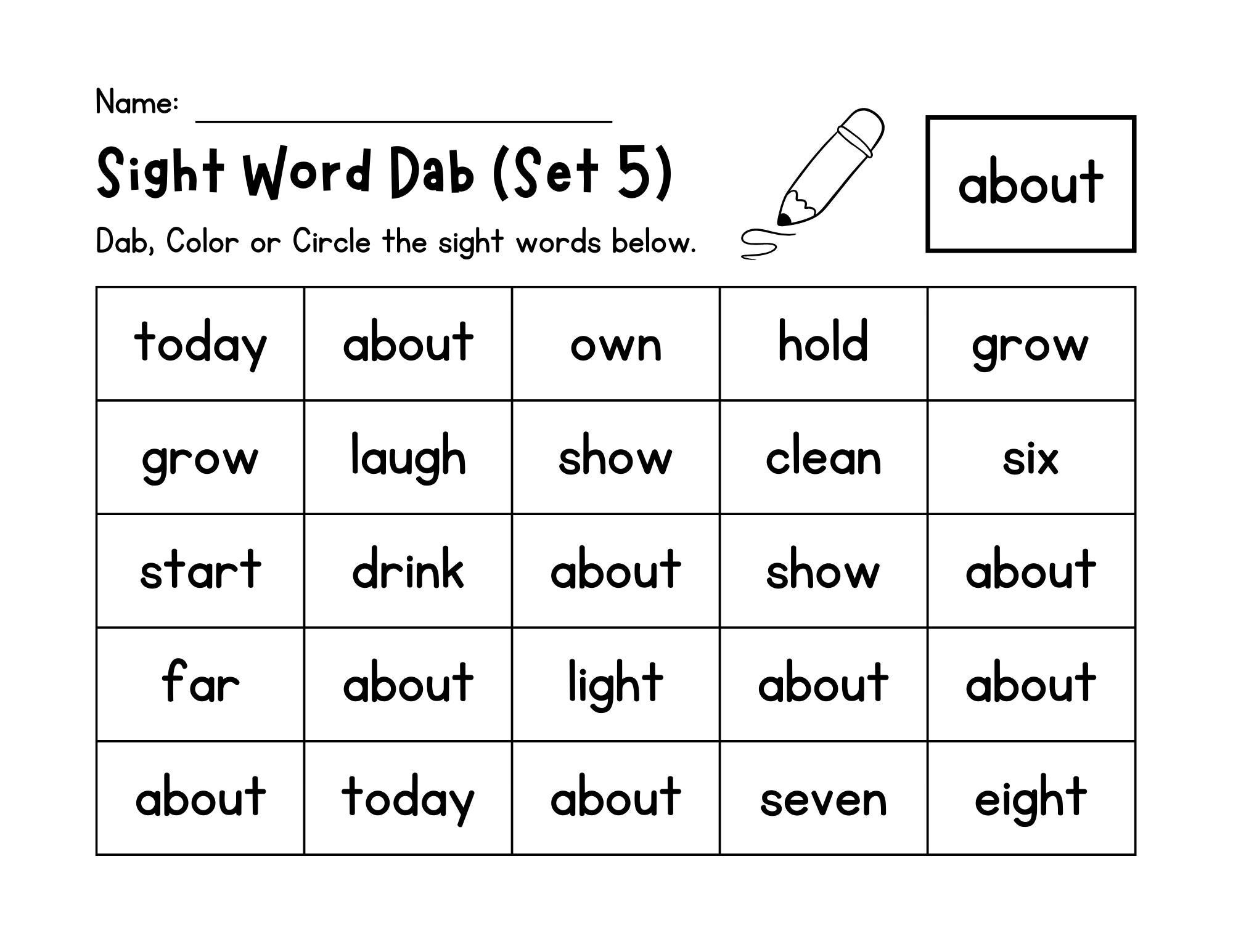 Sight Word Dab It Worksheet, Sight Word Activity, Printable Worksheets ...