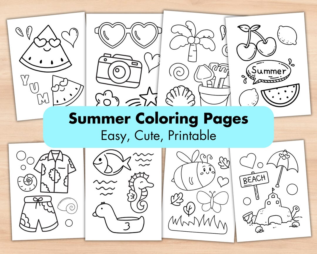Summer Coloring Jumbo Pages for Kids, Printable Toddlers Kawaii ...