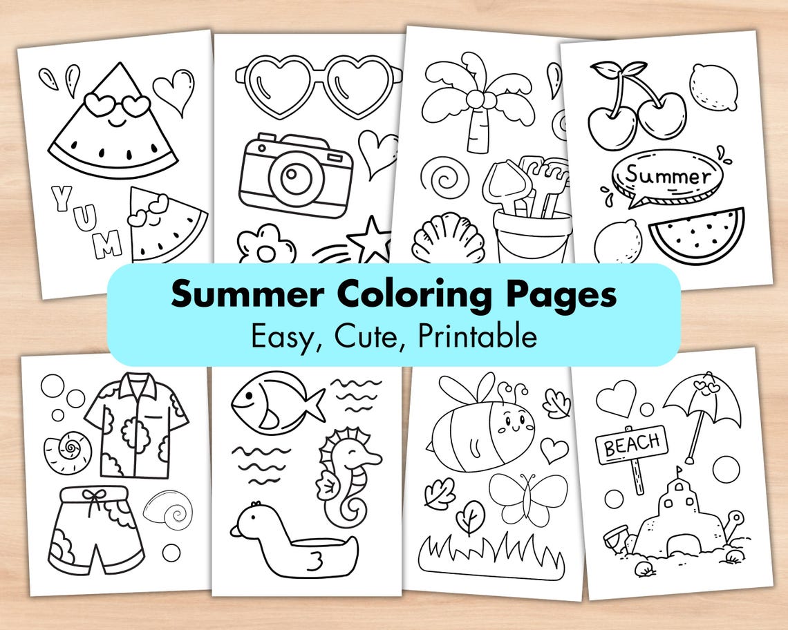 Summer Coloring Jumbo Pages for Kids, Printable Toddlers Kawaii ...