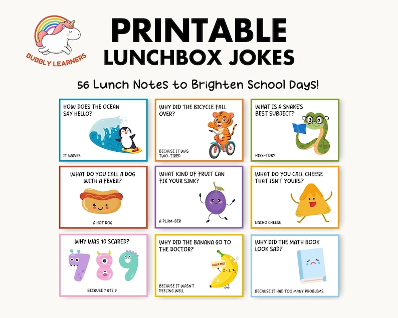 Lunchbox Jokes Printable, Funny Lunch Notes for Kids, School Jokes ...