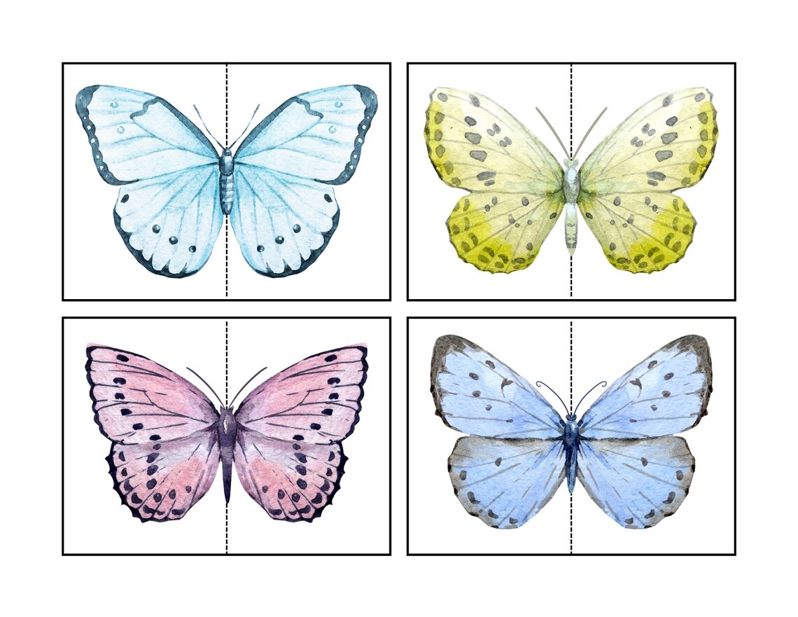 40 Butterfly Matching Card Game, Symmetry Puzzle, Butterfly Pattern ...