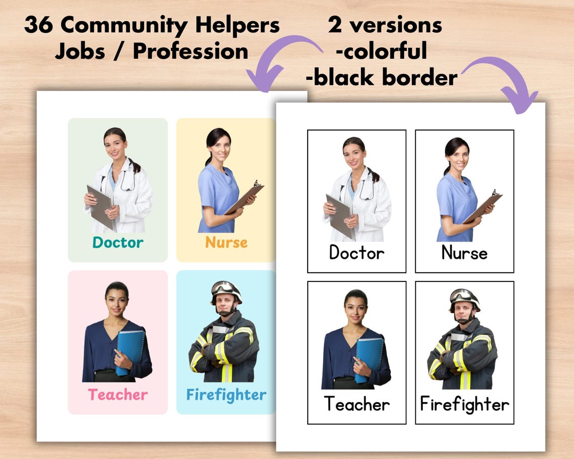 36 Community Helper Flashcards, Preschool Printable Job Occupation ...