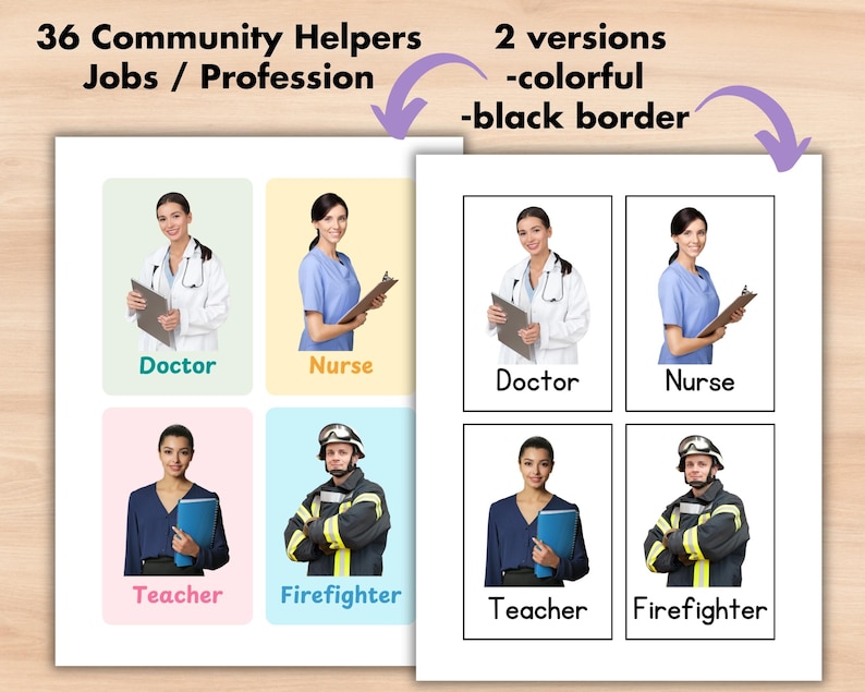 36 Community Helper Flashcards, Preschool Printable Job Occupation ...
