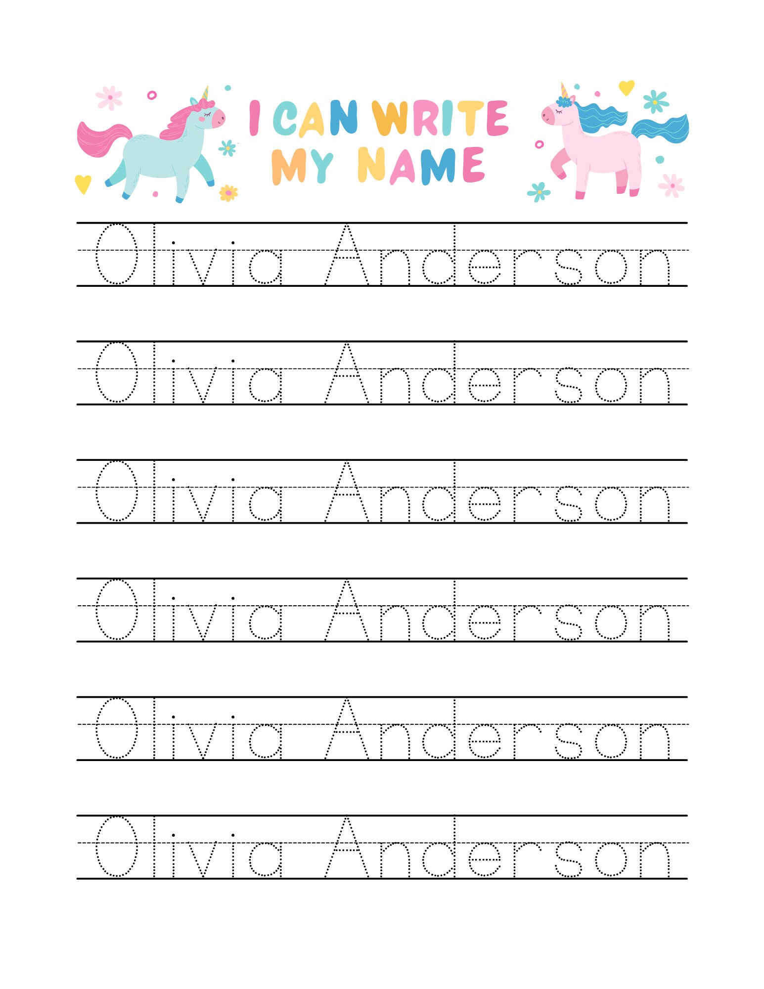 Custom Name Tracing Practice Rainbow Personalized Name Trace ...