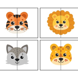 32 Animals Matching Game for Kids, Symmetry Puzzle, Match Picture Card ...